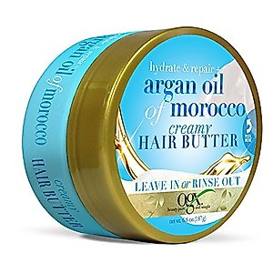 OGX Hydrate & Repair + Argan Oil of Morocco Creamy Hair Butter, Deep Moisturizing Leave-In or Rinse Treatment for Dry Hair, Paraben-Free, Sulfated-Surfactant Free, 6.6 oz