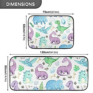 Emelivor Little Dinosaurs Kitchen Rugs and Mats Set 2 Piece Non Slip Washable Runner Rug Set of 2 for Kitchen Floor Home Decorative Laundry