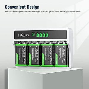 HiQuick 9 Volt Charger, 4 Bay LCD 9V Charger for 9V NiMH NiCD Li-ion Rechargeable Battery