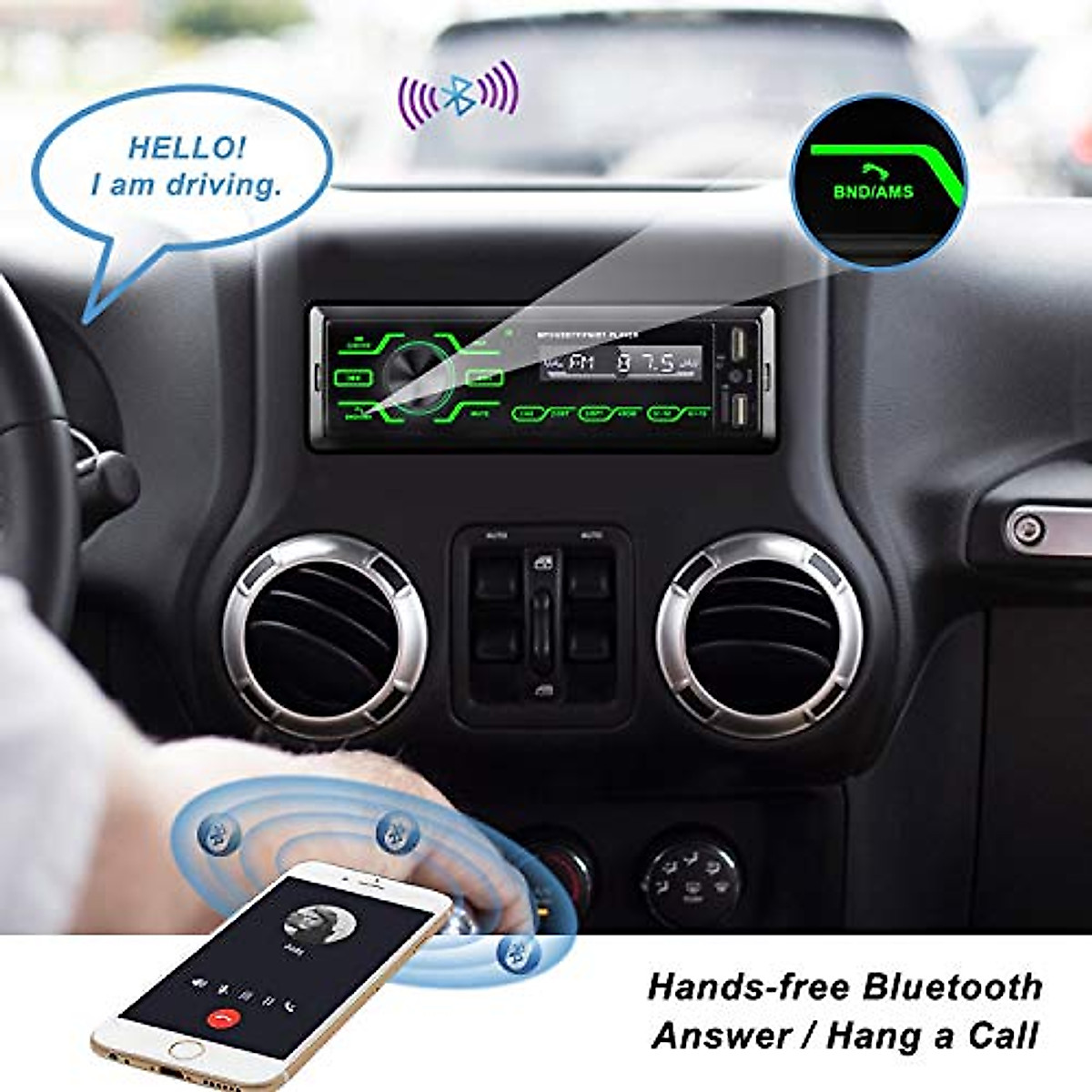Single Din Car Stereo Receiver with Touch Screen, Car MP3 Multimedia Player USB/SD/AUX Input, Car Audio Bluetooth and Hands-Free Calling,FM Radio,Built-in Microphone,with Double USB Port
