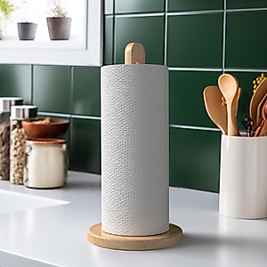 KitchLife Wooden Paper Towel Holder, Upgraded Size - Kitchen Paper Hanger Rack Bathroom Towel Roll Stand Organizer Simply Standing Countertop Paper Roll Holder