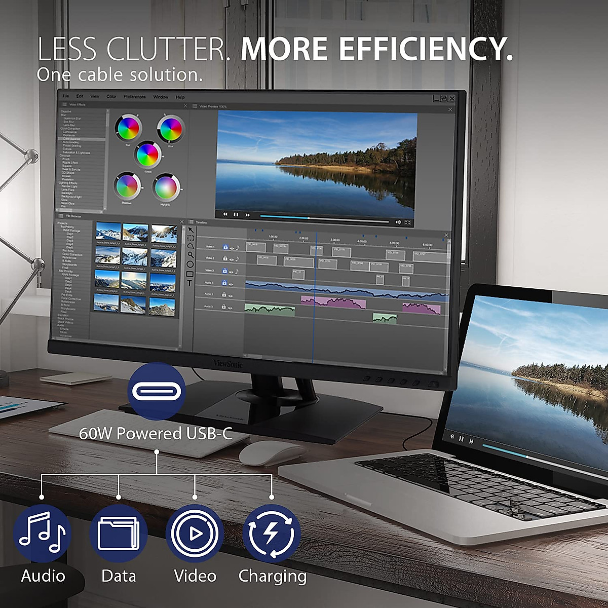 ViewSonic VP2756-4K 27 Inch 4K UHD IPS Ergonomic Monitor with Ultra-Thin Bezels, Color Accuracy, Pantone Validated, 60W USB C