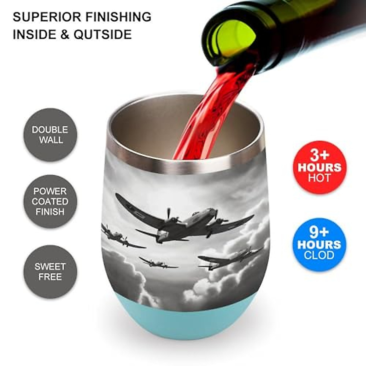 WYUSPGK 304 Stainless Steel Insulated Cup, World War Print Smooth Rim, Durable & Reusable - Perfect for Office, Home, And Travel
