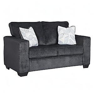 Signature Design by Ashley Altari Modern Loveseat with 2 Accent Pillows, Dark Gray