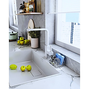 Consumest Sponge Holder for Kitchen Sink, Movable Sink Caddy for Countertop Organizer, 304 Stainless Steel Sink Sponge Holder with Detachable Drip Tray for Kitchen Accessories-Silver