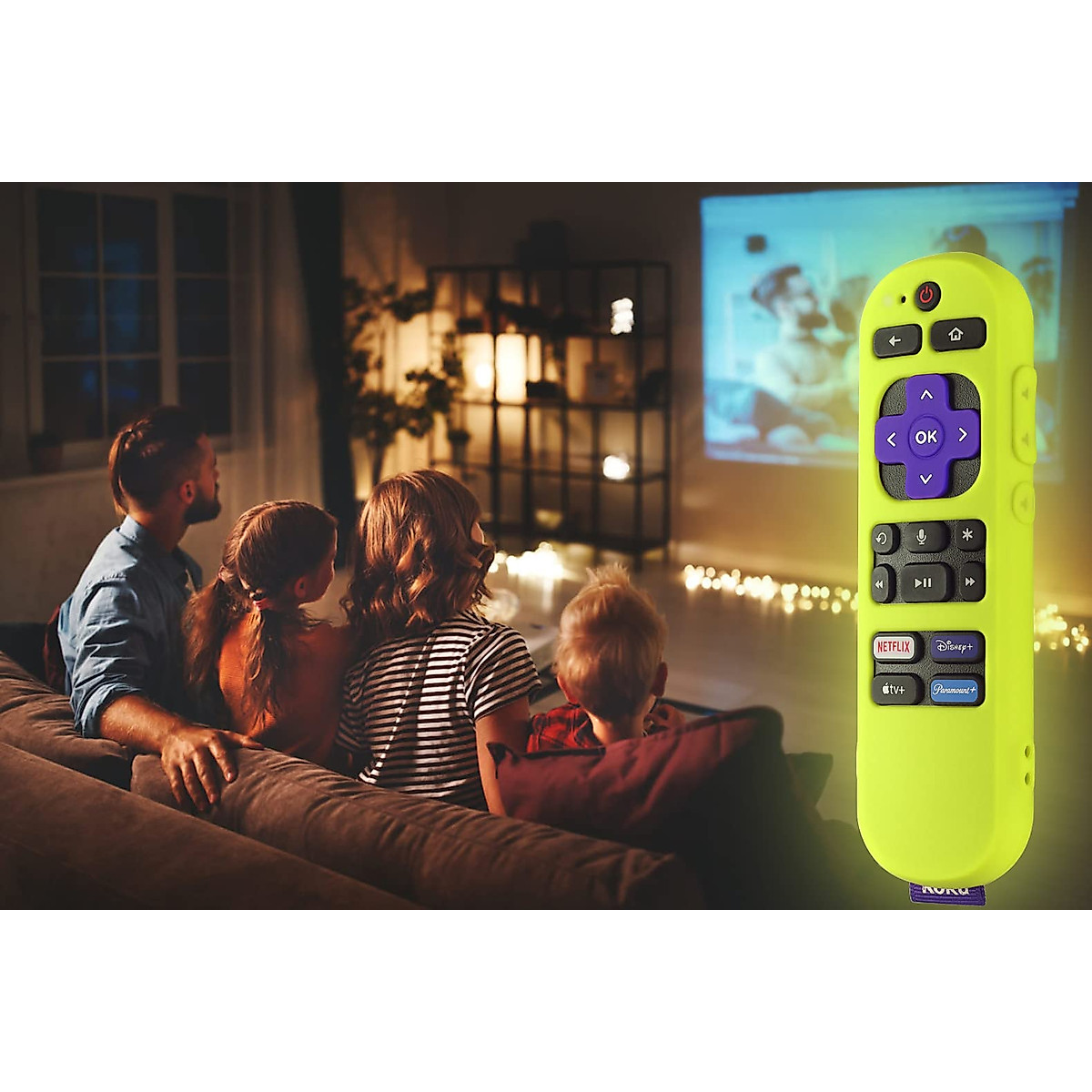 Silicone Case for Roku Express 4K+ Voice Remote RCA1R, Roku Voice Remote Cover RC-GZ1 Roku Streaming Stick 4K Silicone Sleeve with Lanyard(Glow green)