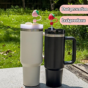WELTAZ 2 Pack Strawberries Straw Covers Cap Compatible with Stanley 14oz&20oz&30oz&40oz Tumbler,Food Grade Silicone Cute Straw Topper, Straw Protectors For 10mm Straw