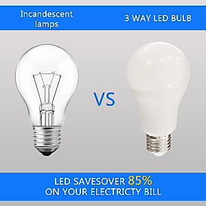 KINUR 3 Way led Bulbs 30 70 100 Soft White Equivalent 2700K A19 Light Bulbs E26 Base Indoor 3-Way Light Bulbs 500lm-800lm-1200lm for Reading 2 Pack