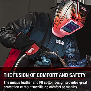 Lincoln Electric Grain Leather Sleeved Welding Jacket | Premium Flame Resistant Cotton Body | Black & Red | Large | K2987-L