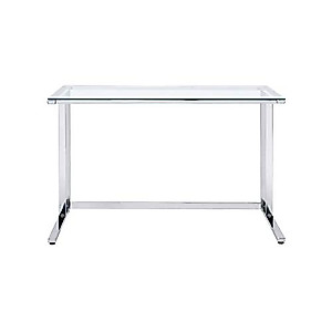 Knocbel Contemporary Computer Desk Home Office Workstation Writing Table with Tempered Glass Top & Metal Frame, 47" L x 24" W x 30" H (Clear and Chrome)
