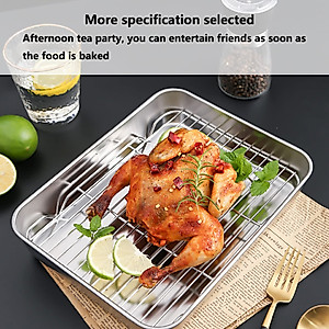 Aqur2020 Roasting Pan, Rectangular Baking Pan and Rack Stainless Steel Easy for Cooking Baking(23.5 * 17.5 * 5CM)