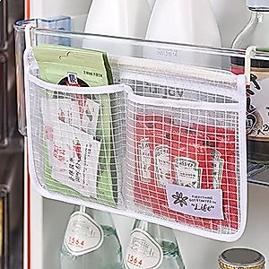 PUTAHQ Refrigerator Storage Mesh Bag Door Organizer Set Home Kitchen Classification for Household Sundries Sorting Used to Containers, White
