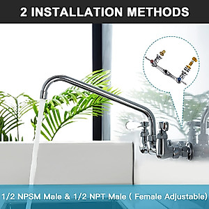 Favorpo 8 Inches Commercial Kitchen Wall Mount Faucet, 8 Inches Center Wall-Mount Utility Sink Faucets, 2 Handle Wall Mounted Faucets for Kitchen Laundry Room Restaurant
