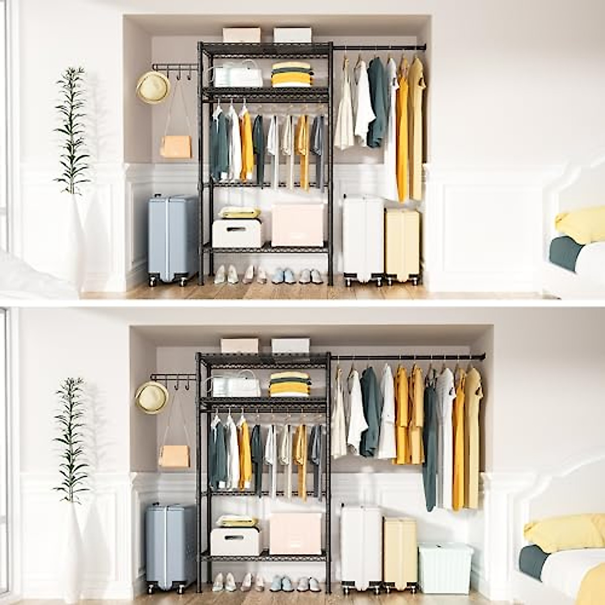 Ulif Laundry Room Organizers and Storage System, Heavy-Duty Mounted on the Wall Garment Rack with Adjustable Shelves and Expandable Hanger Rod for Bedroom and Laundry Room 13.4”D x (4.9 - 6.3 ft.)W x 79.3”H