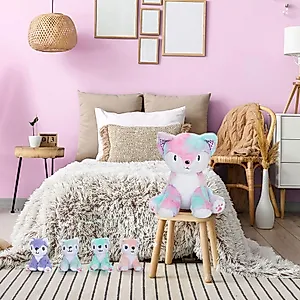 Smikawy Fox Stuffed Animal Set - Fluffy Rainbow Fox Toys Family, Perfect for Christmas or Birthday Gifts for Girls & Boys