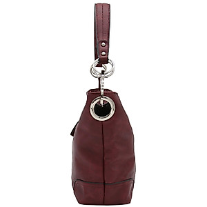Hobo Shoulder Bag with Big Snap Hook Hardware (Burgundy)