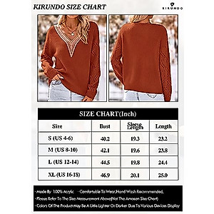 KIRUNDO Women’s 2023 Fall Casual Crochet Long Sleeve Lace V Neck Ribbed Knit Pullover Sweater Tops Rust Red