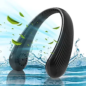 MQFORU Portable Neck Fan, Hands Free Bladeless Personal Fans - 3 Speeds, 64Air Outlet, Up to 8Hrs Use Time, 360°Cooling USB Rechargeable Wearable Fan for Office Camping Sports Travel (Black)