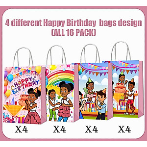 YUNKELIU 16Pcs Birthday Party Favor Bags with 4 Styles 8 Music Theme Happy Birthday Party Candy Goodie Bags for 1st 2nd Boy Girls Birthday Party Supplies Baby Shower