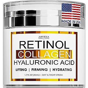 Retinol Cream for Face - Facial Moisturizer with Collagen Cream and Hyaluronic Acid - Anti Aging Face Cream - Day and Night Face Lotion for Women and Men - Hydrating Wrinkle Cream for Face - All Skin Types