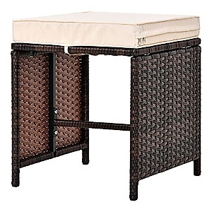 BIADNBZ 11 Pieces Patio Dining Sets for 10,Outdoor Sectional Conversation Furniture with 6 Rattan Chairs,1 Glass Table and 4 Cushioned Ottomans for Courtyard,Lawn,Garden, Balcony, Beige+Brown