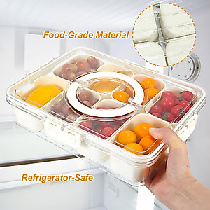 dndsim Divided Serving Tray with Lid and Handle, Snackle Box, Snack Box Container, Snack Tray, Travel Snack Box, Snackle Box Charcuterie Container, Storage Organizer for Candy, Fruits, Nuts, Veggie