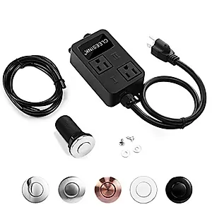 Garbage Disposal Air Switch Kit Dual Outlet Sink Top Waste Disposer On/Off Switches with ABS Power Module Long Stainless Steel Polished Button by CLEESINK