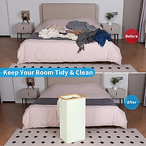 efluky Laundry Hamper with Lid, 100L Tall Laundry Basket with Bamboo Handles for Clothes and Toys, Collapsible Laundry Hamper with Inner Bag for Bedroom and Bathroom, Beige