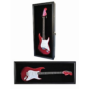 DisplayGifts 42" Electric Guitar Display Case Cabinet Shadow Box with Guitar Hanger Stand, Lockable UV Protection Black Felt interior with Black Frame