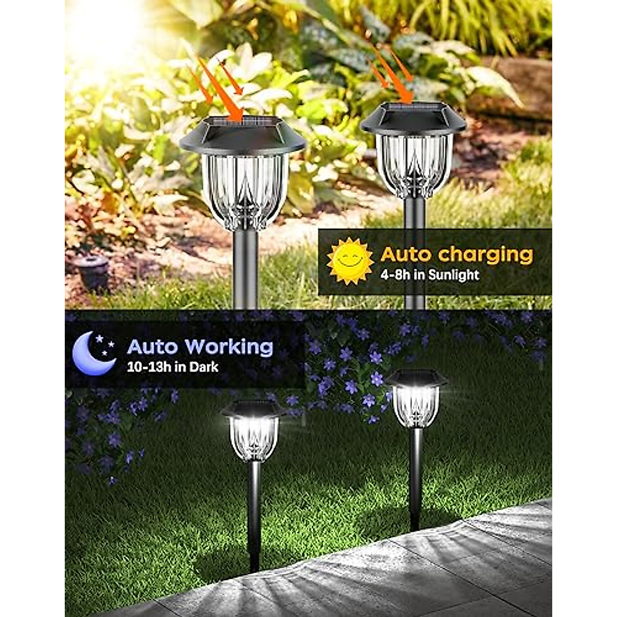 WIHTU 6 Pack Solar Lights for Outside Garden Pathway Lights Outdoor Waterproof Bright Lights for Yard Decor Solar Powered Landscape Lighting for Walkways Driveway Sidewalk Patio Lawn (Cool White)