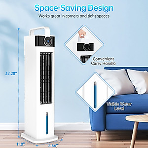 Evaporative Air Cooler, Portable Air Conditioner Fan, 35'' Evaporative Cooler with 3 Speeds & 52°Oscillation, 12-H Timer Remote Control Swamp Cooler w/Cooling Function for Home & Office