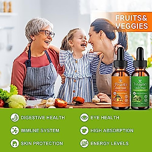 Fruits and Veggies Supplements - Liquid Drops - Made in USA, Balance of Organic Nature Fruit and Vegetables - Supports Energy Levels, Rich in Vitamin - Non GMO, Soy Free & Vegan (2Oz/60ml)