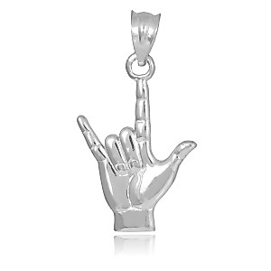 925 Sterling Silver I Love You Hand Sign Language Charm Pendant