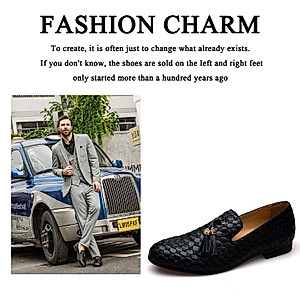 Men's Vintage Velvet Embroidery Noble Loafer Shoes Slip-on Loafer Smoking Slipper Tassel Loafer, Black/01, 12 US