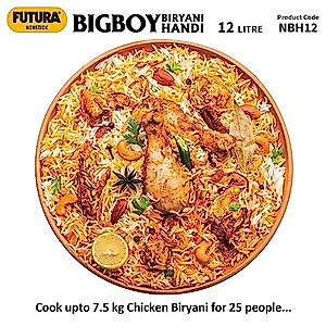 Hawkins Futura 12 Litre BigBoy Biryani Handi, Non Stick Pot with Glass Lid, Sauce Pan for Cooking and Serving Biriyani, Black (NBH12)