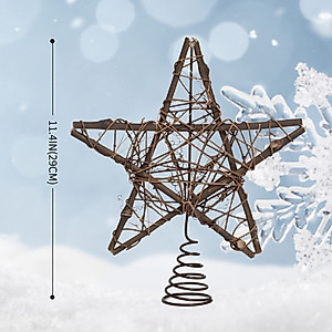 Christmas Tree Topper,Lighted Branch Rattan Star Tree Topper with 15 LED Lights for Christmas Tree and Holiday Seasonal Decoration