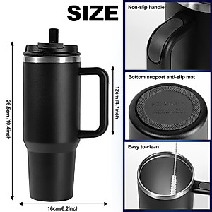 Klickpick Home 40 Ounce Stainless Steel Vaccum Insulated Thermal Tumbler With Handle Lid 2 straws, Reusable Travel Coffee Mug Cup Cupholder friendly, Keeps cold for 30 H, 100% Leakproof, Black