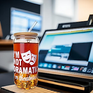 Theater Gifts, Musical Theater Gifts, Broadway Gifts for Directors, Actors, Music Teachers, Musicians on Birthday Christmas - 17 Oz Drinking Glass Iced Can Glass Cup with Bamboo Lid and Straw