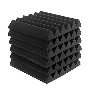 JBER 6 Pack Acoustic Foam Wedge, 2" X 12" X 12" Studio Soundproofing Panels Fire Resistant Sound Proof Padding Acoustic Treatment Foam (6 Square Feet, Charcoal)