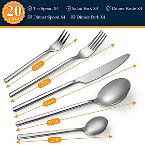 20-Piece Elegant Silverware Cutlery Set, Stainless Steel Utensils Service for 4, Mirror Polished and Dishwasher Safe