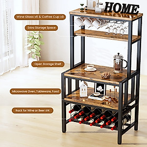 AWQM 5-Tier Kitchen Bakers Rack ,Industrial Wine Rack Table Microwave Stand, FreeStanding Wine Bar Rack,Coffee Bar Kitchen Storage Rack,Wine Cabinet Kitchen Hutch for Dining Room Living Room,Walnut