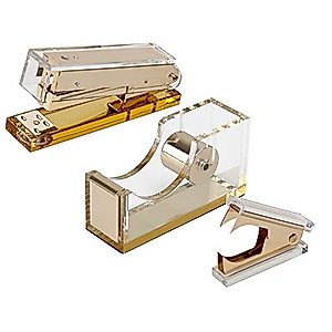 EXPUTRAN Acrylic & Gold Office Supplies Set, Acrylic Stapler, Tape Dispenser, Staple Remover, Desk Accessory for The Office or Home