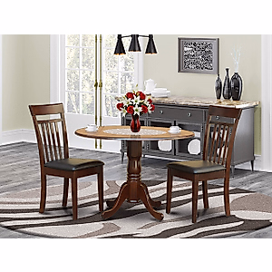 East West Furniture Dublin 3 Piece Set Contains a Round Dining Table with Dropleaf and 2 Faux Leather Kitchen Room Chairs, 42x42 Inch, Mahogany