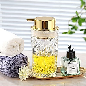 LEICURACE Glass Foaming Hand Soap Dispenser,Foaming Soap Dispenser for Bathroom,Clear Soap Dispenser with Pump (Sun Patteren)