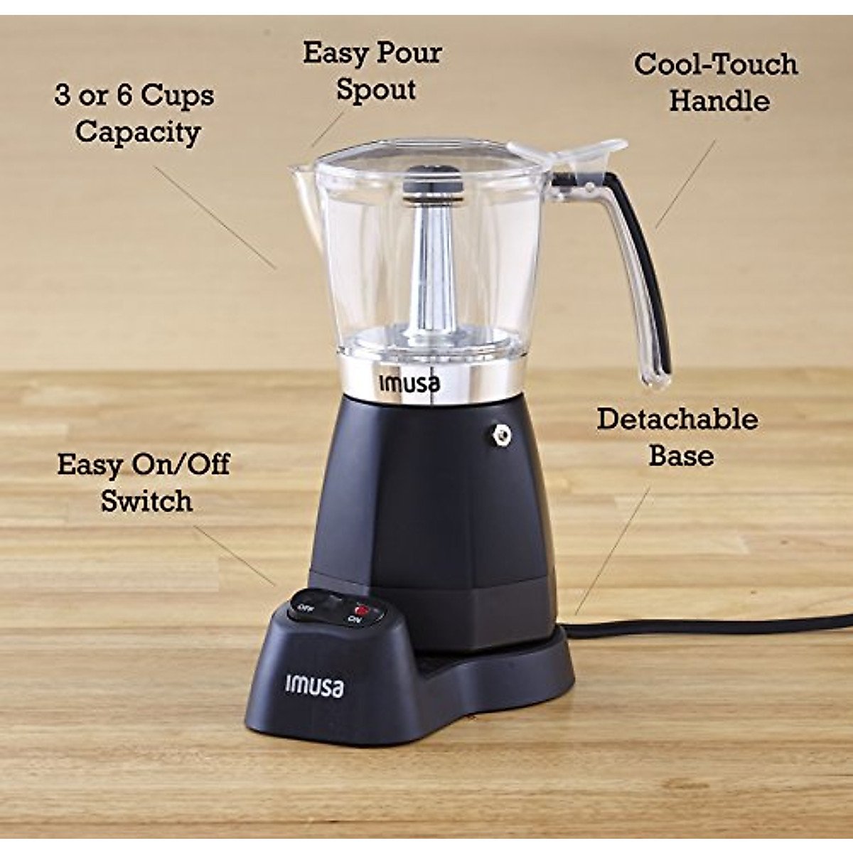 Imusa Black Espresso Maker, 3-6-Cup