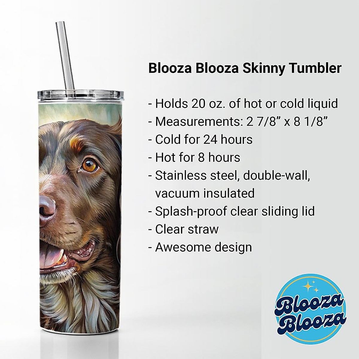 Boykin Spaniel Dog Illustration Skinny Tumbler 20oz with Straw Insulated Water Bottle Gift