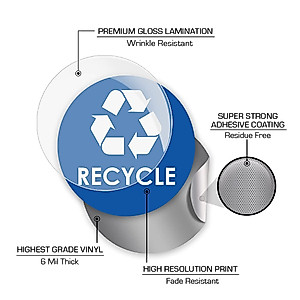 Recycle Sticker Trash Can Decal - 6" Large Recycling Vinyl - 4 Pack (Black & Blue)