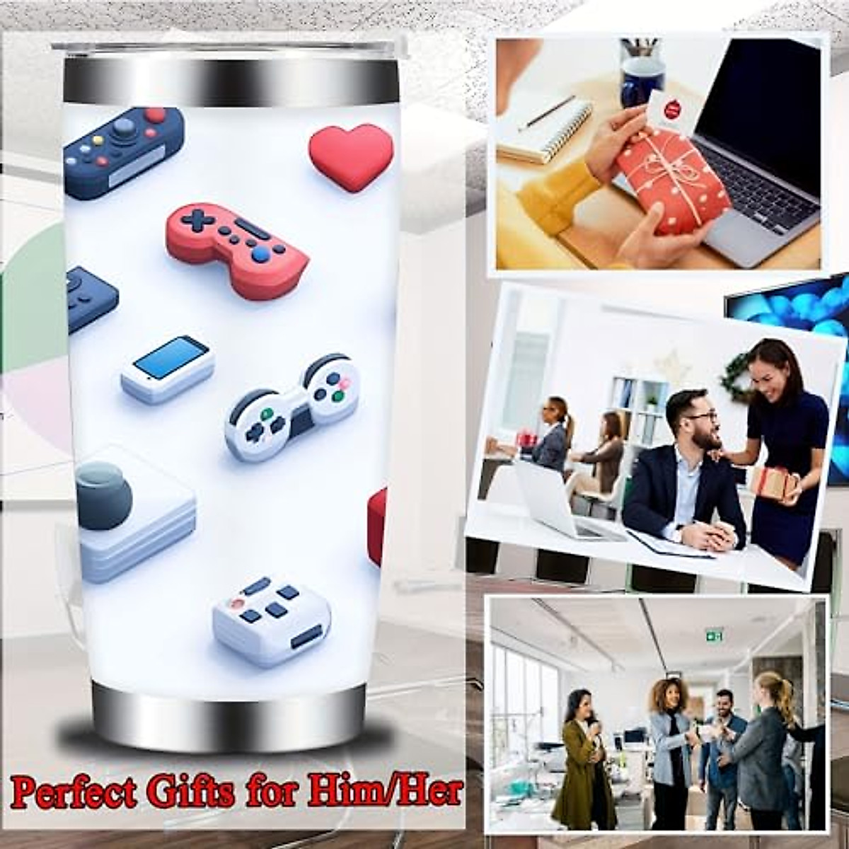 FOCIUZTA Playful & Vibrant Gaming 20oz Tumbler with lid, Travel Coffee Cup, Ideal for Easter, Gaming Enthusiast, Mother Day, and birthday gifts