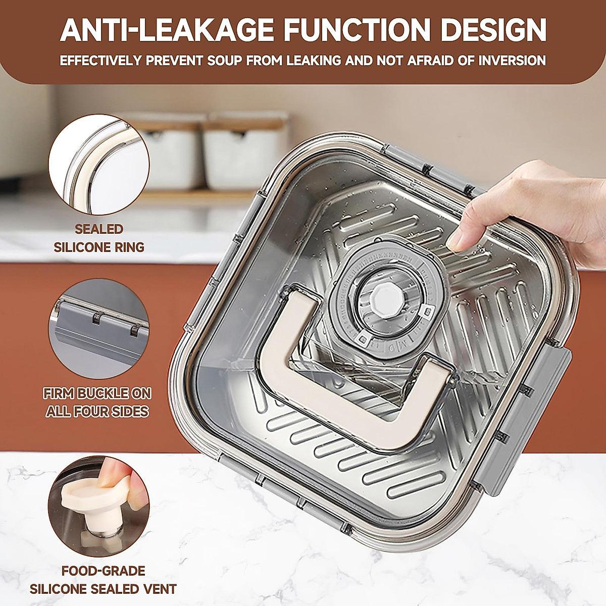 Fzaqwen Stainless Steel Food Storage Containers - 304 Square Refrigerator Organizers with Handle Airtight Lids Meal Prep Reusable Metal Pantry for Fruit Salad - Keep Fresh Save Date 118oz