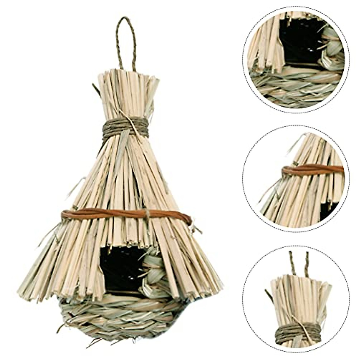 balacoo Humming Bird House Grass Hand Woven Bird Nest Natural Hanging Bird Hut Roosting Hideaway Shelter for Parrot Predators Finch Canary Sparrow Chickadee